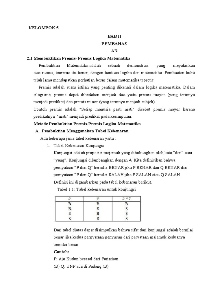 Kelompok 5 Bab Ii Pembahas AN 2.1 Membuktikan Premis-Premis Logika Matematika | PDF