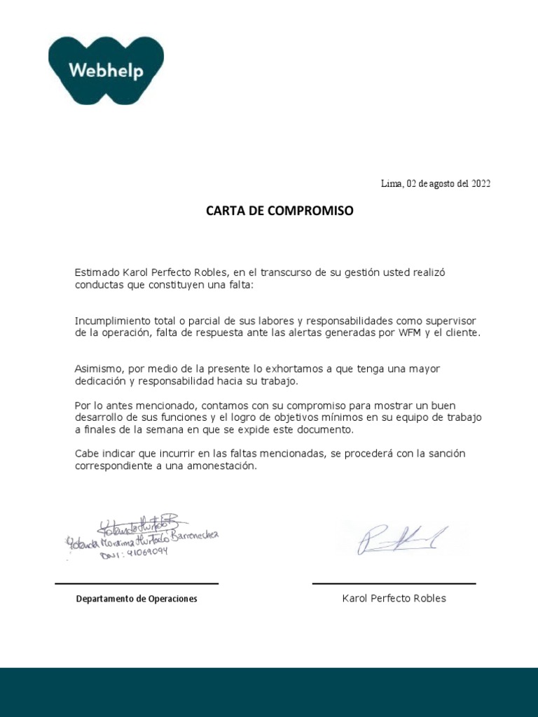 Carta Compromiso - Karol Perfecto Robles | PDF