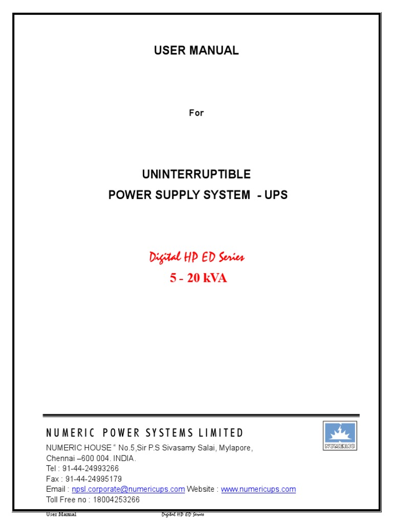 Numeric HP ED Series UPS User Manual | PDF | Power Supply | Electrical ...