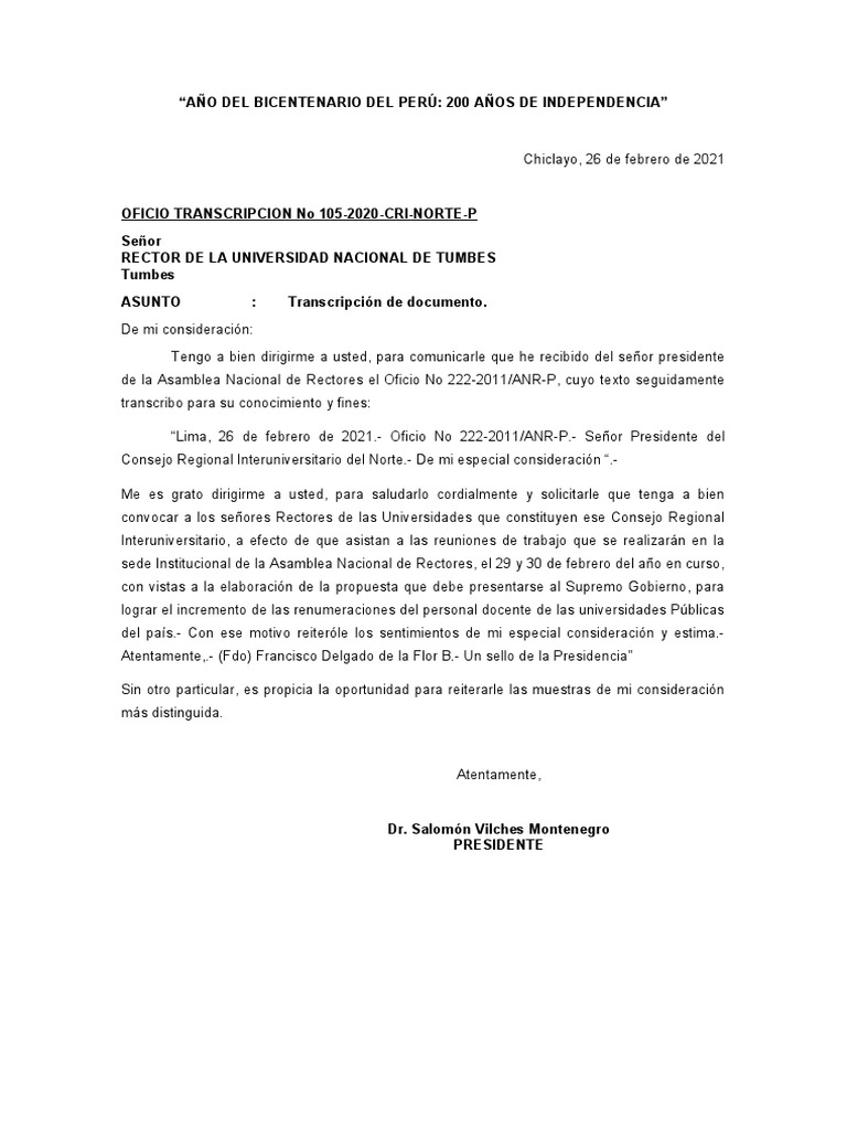 OFICIO TRANSCRIPCION | PDF