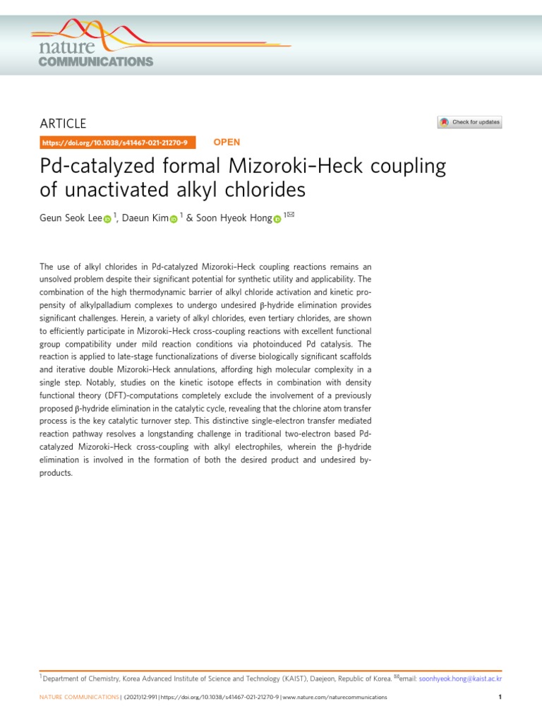 Pd-Catalyzed Formal Mizoroki - Heck Coupling of Unactivated Alkyl Chlorides | PDF | Catalysis ...