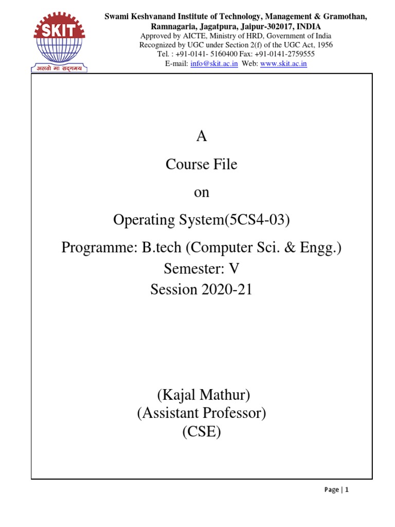 Course File on Operating Systems | PDF | Scheduling (Computing) | File System
