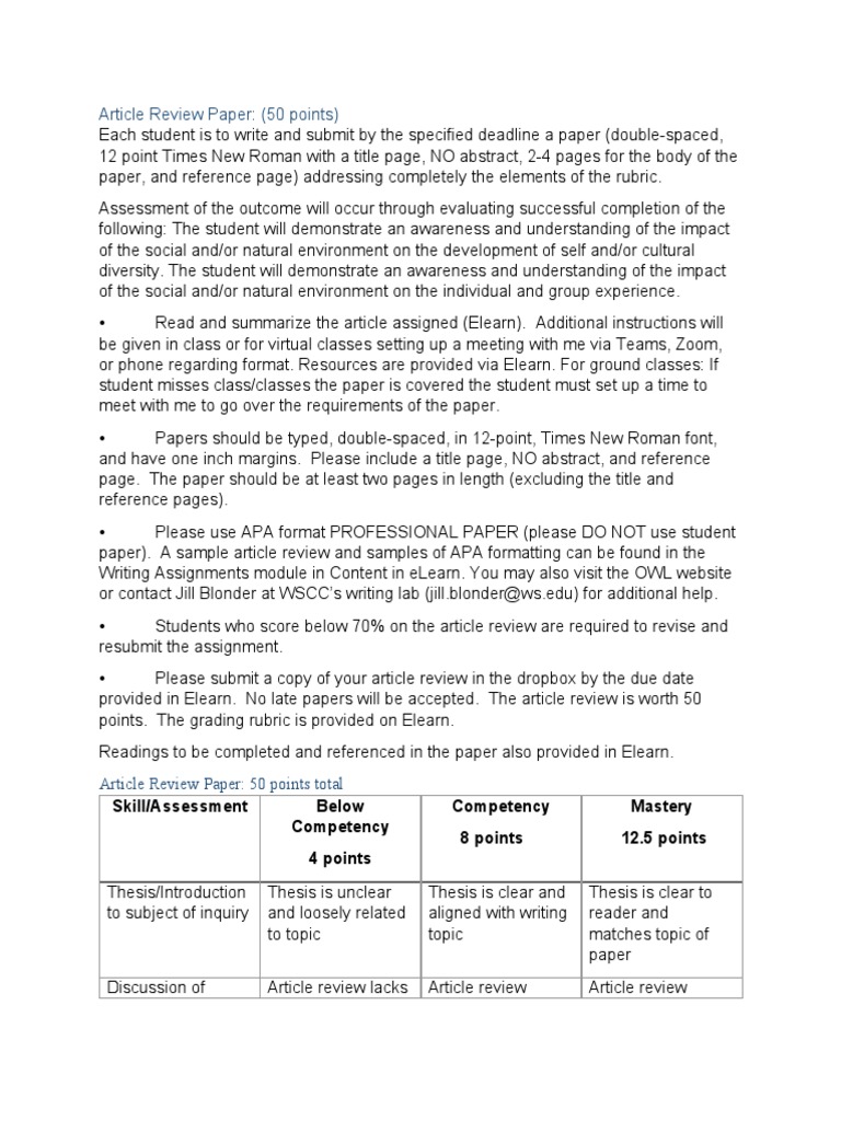 Article Review Guidelines & Rubric | PDF | Apa Style | Rubric (Academic)