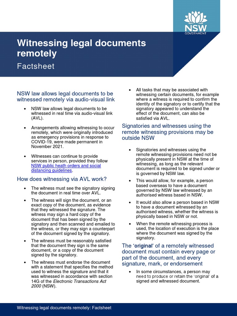 Witnessing Legal Documents Remotely JP Factsheet | PDF | Signature ...