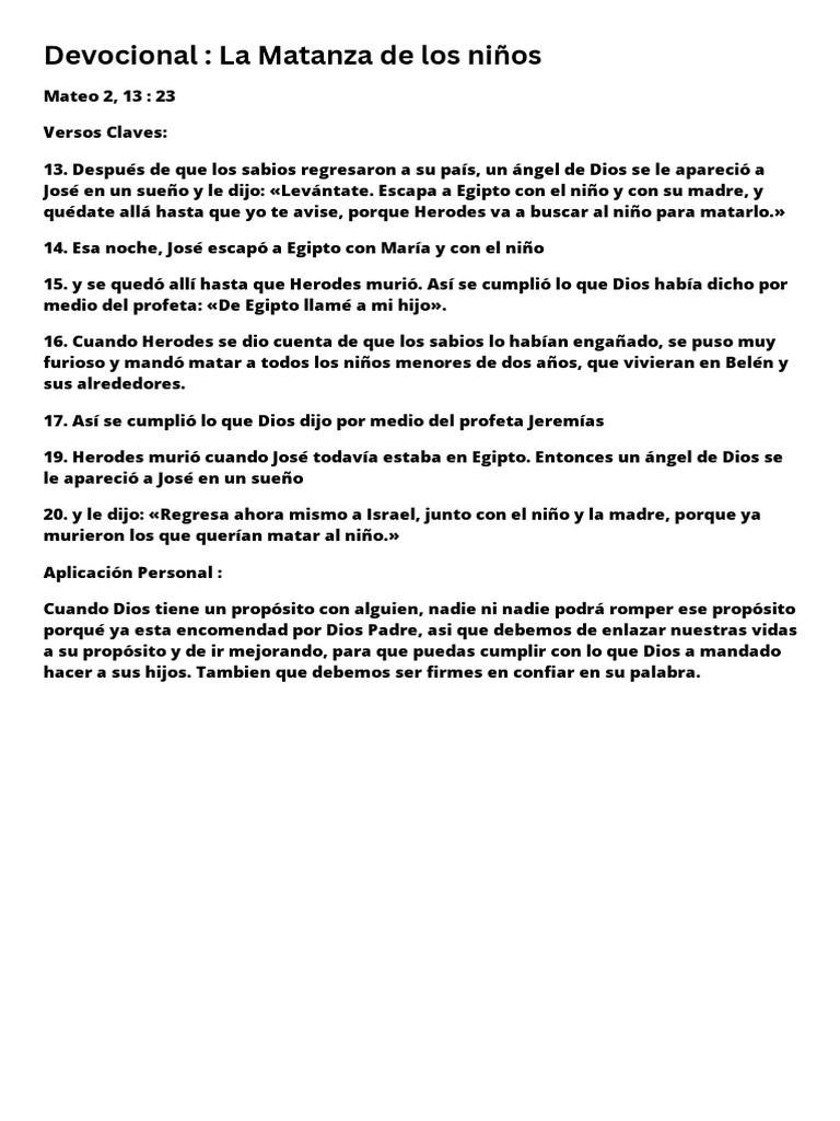 Devocional Mateo 2, 13,23 | PDF