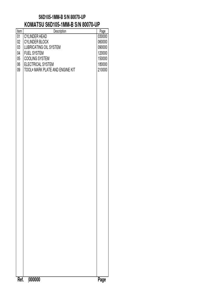 Komatsu S6D105-1MM-B Engine Component Parts Manual S/N 80070-UP | PDF ...