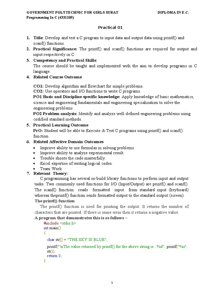 C Printf And Scanf Functions Pdf Function Mathematics 1743