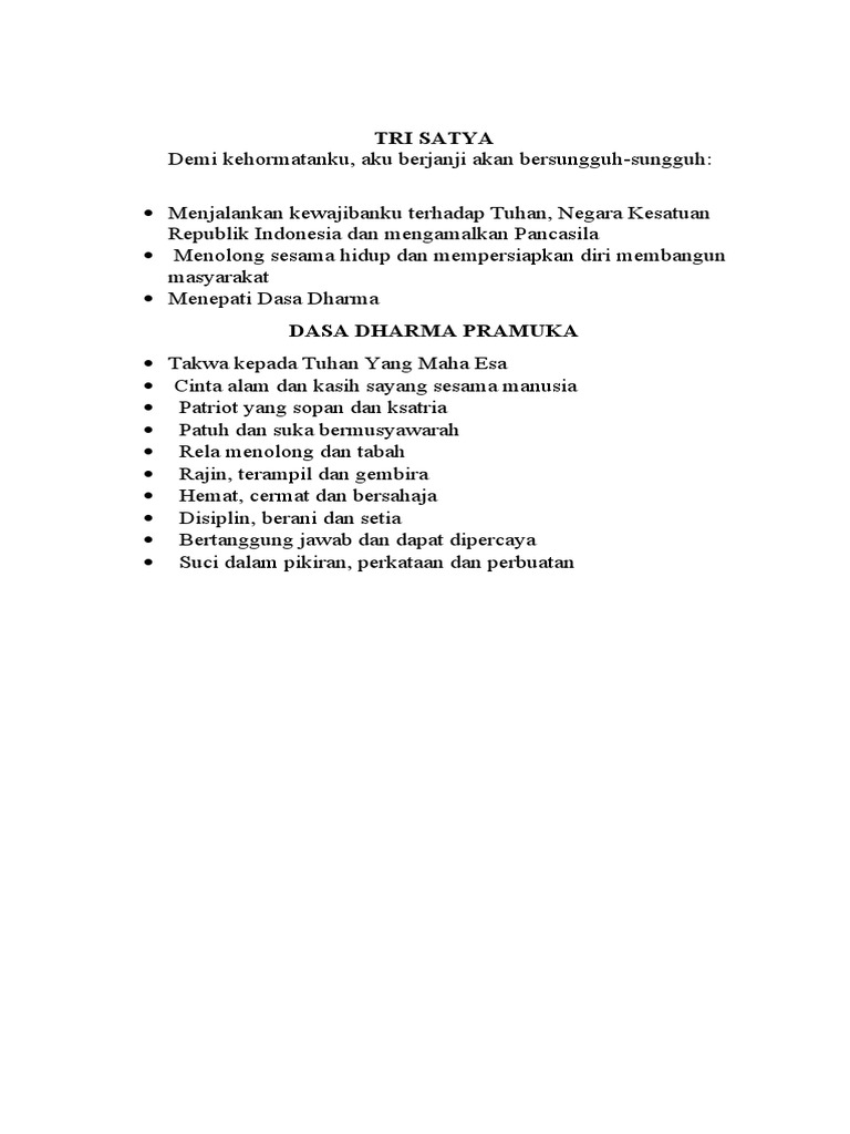 Tri Satya dan Dasa Dharma Pramuka | PDF