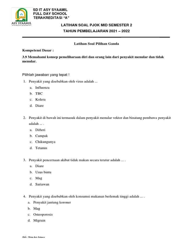 Latihan Soal PJOK Mid SMT 2 Kls 5 SD | PDF