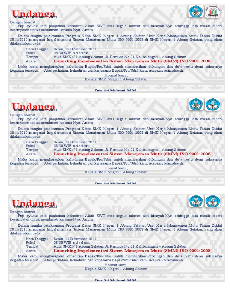 Undangan Launching ISO | PDF | Bisnis
