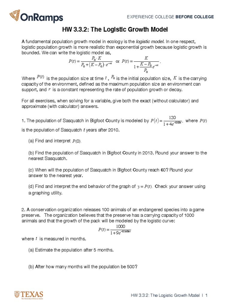 HW 3.3.2 The Logistic Growth Model | PDF | Logistic Function ...