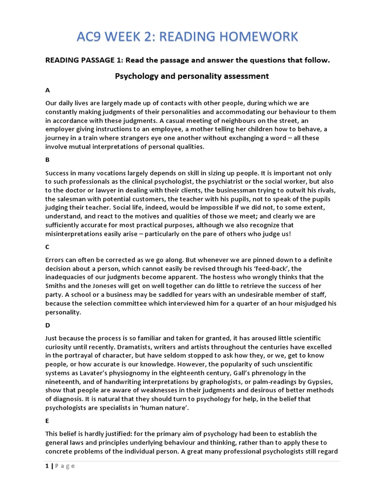 Ac9 Week 2 Reading Homework | PDF | Psychology | Optimism