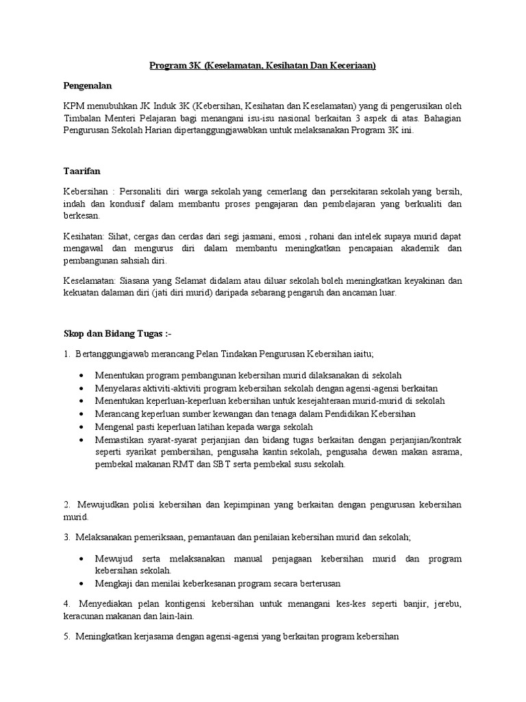 Pendahuluan Program 3K | PDF