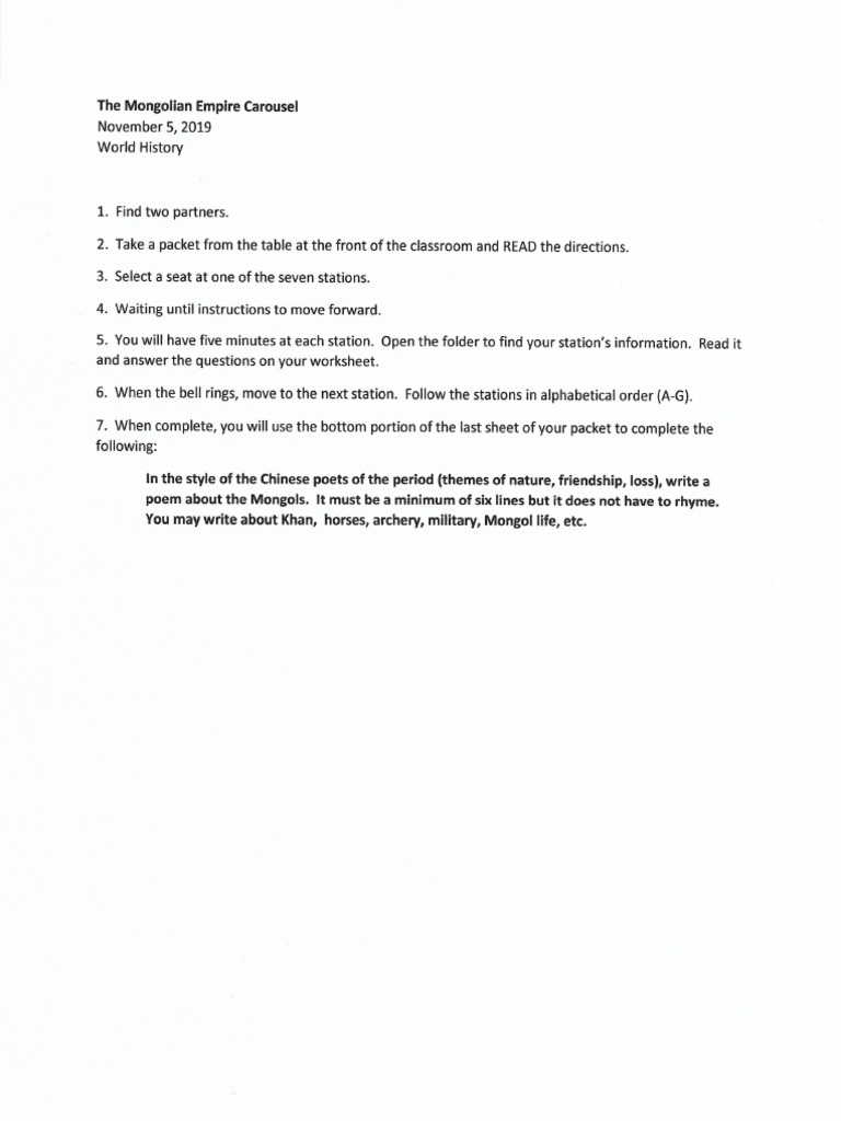 Mongol History Carousel Activity | PDF | Genghis Khan | Mongols