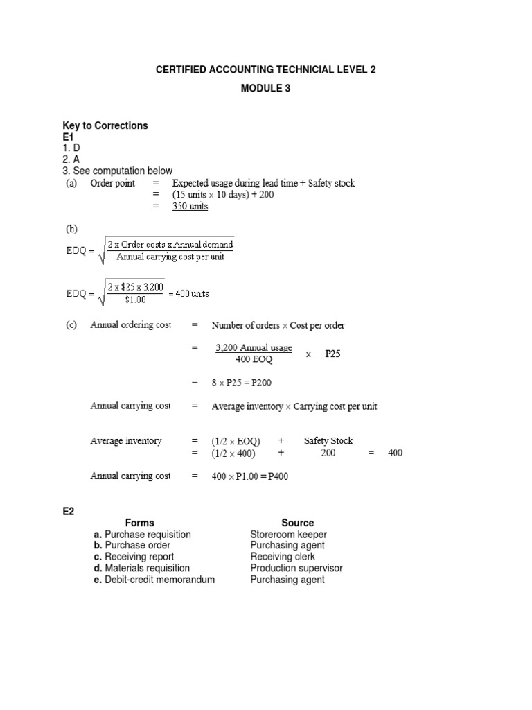 Key To Corrections - LEVEL 2 MODULE 3 | PDF | Cost Of Goods Sold ...