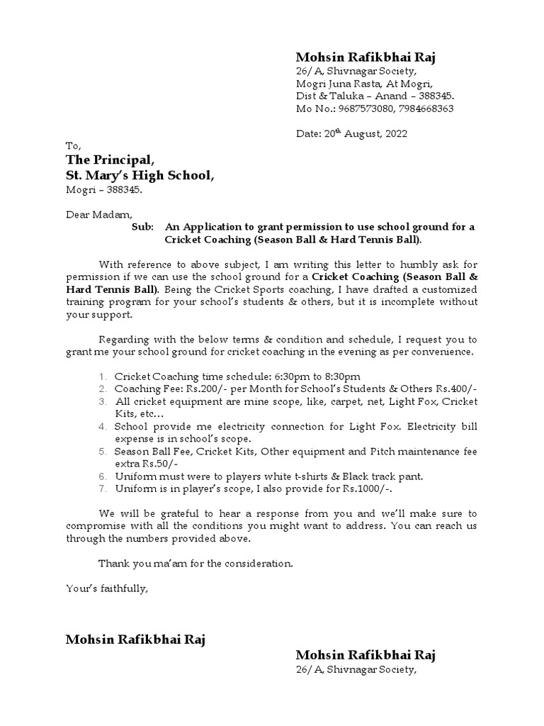 Proposal Latter - Cricket Coaching | PDF | Cricket | Sports
