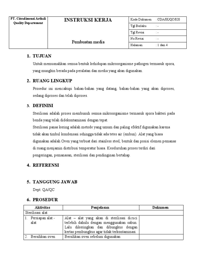 Instruksi Kerja Pembuatan Media | PDF