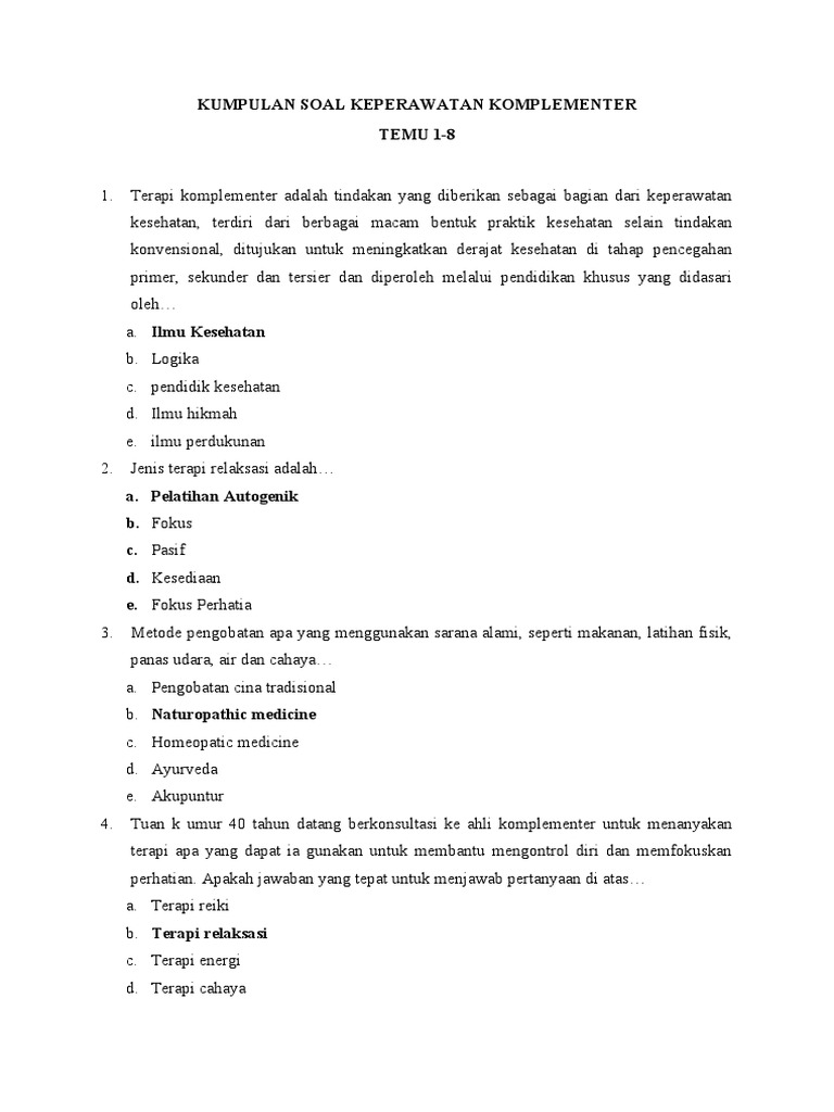 Kumpulan Soal Keperawatan Komplementer | PDF