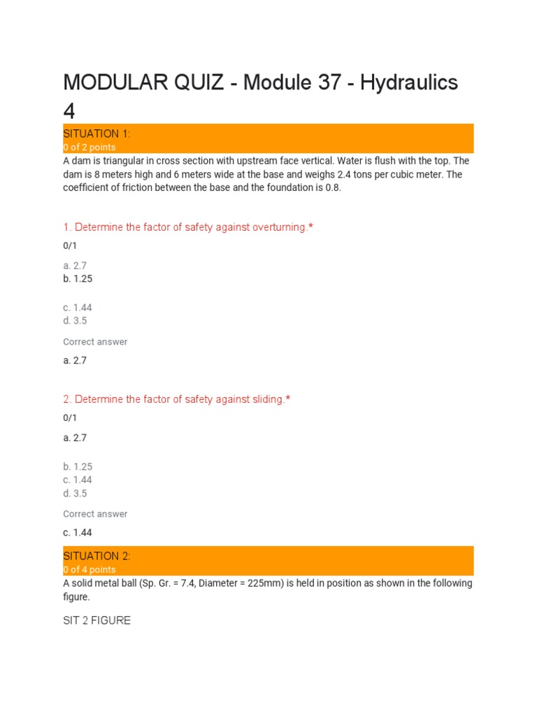 MODULAR QUIZ - 37 - Hydraulics | PDF | Buoyancy | Physical Quantities