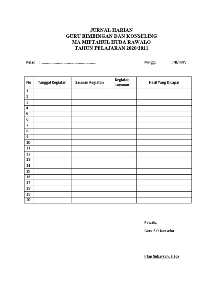 Jurnal Harian Guru BK 2021 | PDF