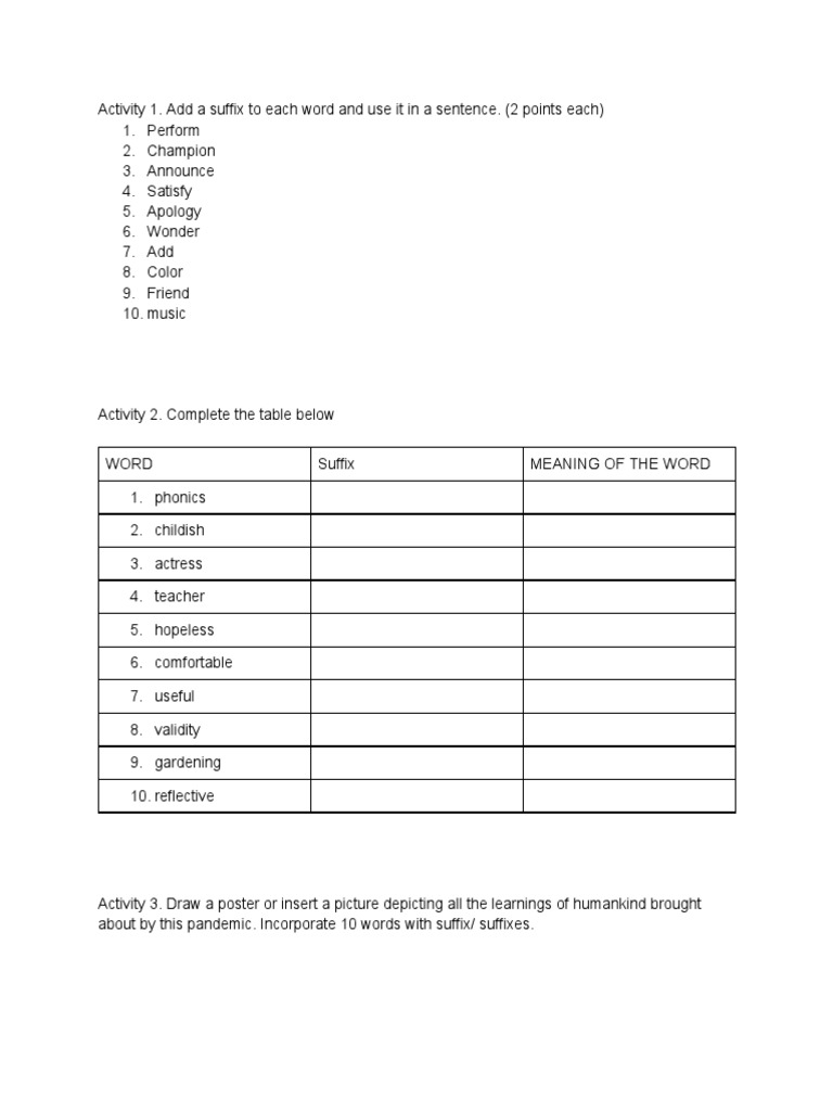 (Template) Using Suffixes 1 | PDF