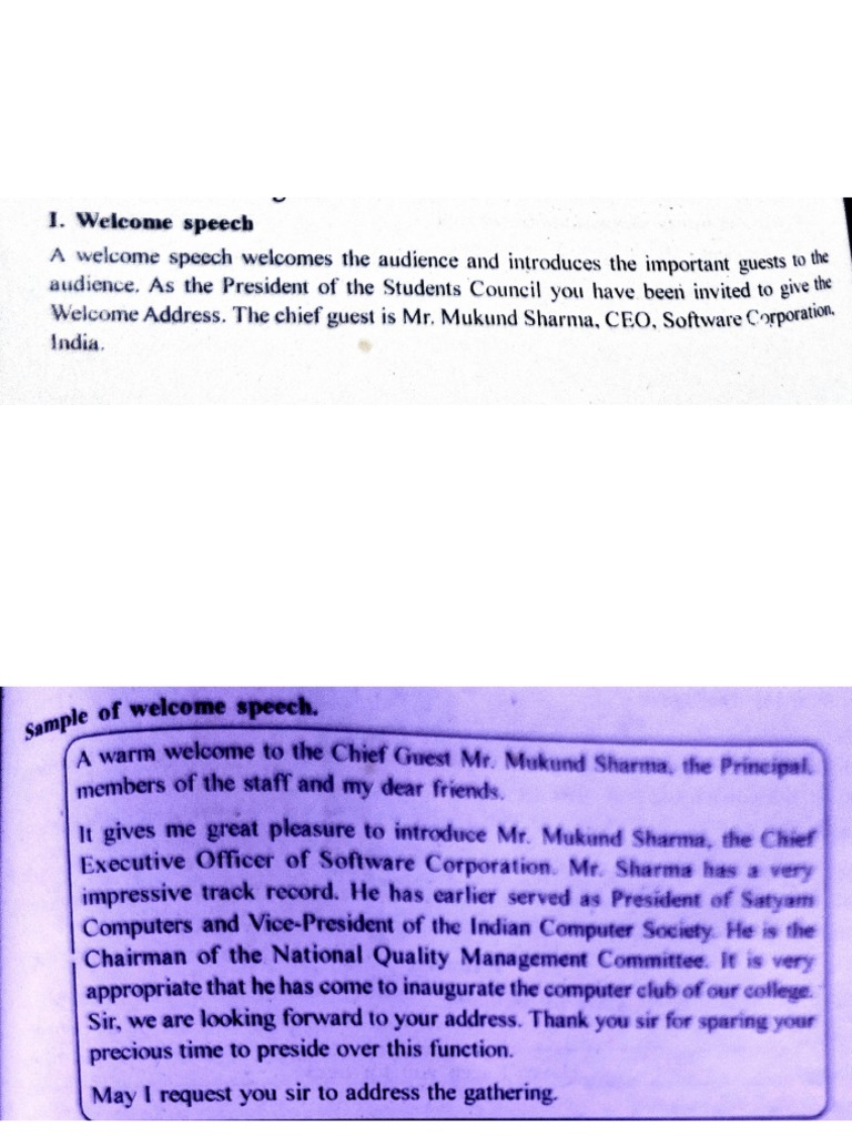 Welcome and Vote of Thanks | PDF