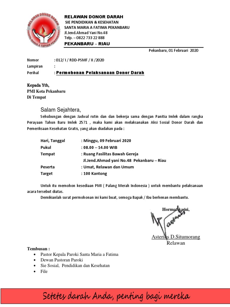 Surat Permohonan Donor Darah Ke PMI | PDF