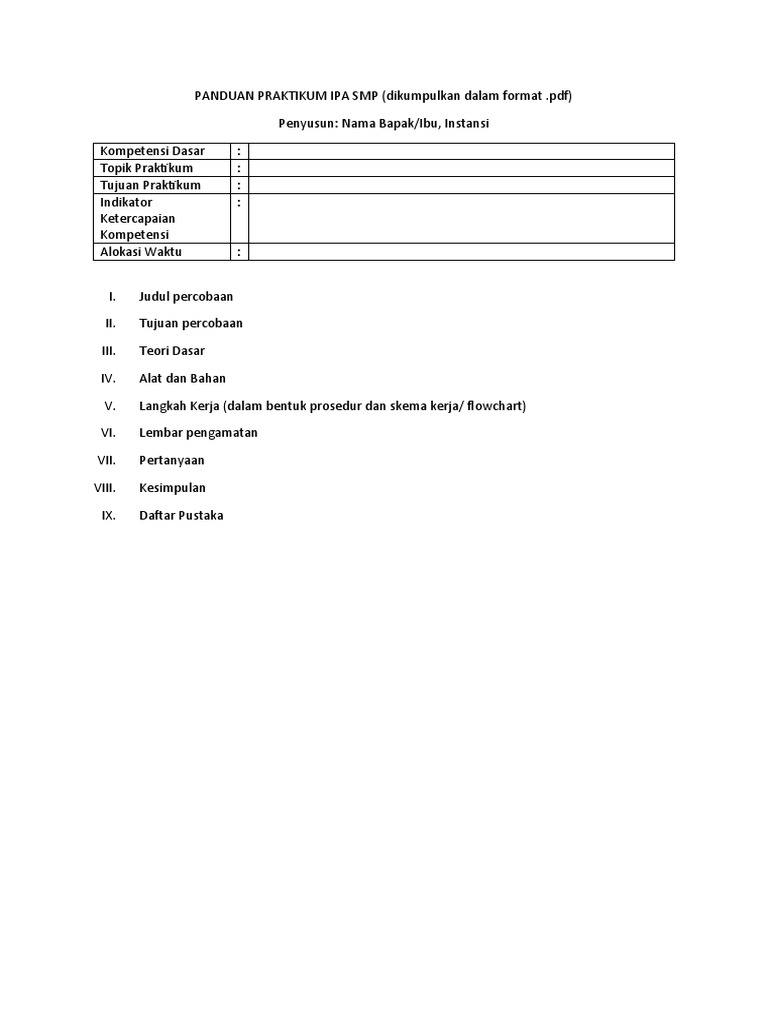Format Tugas Panduan Praktikum Ipa SMP | PDF