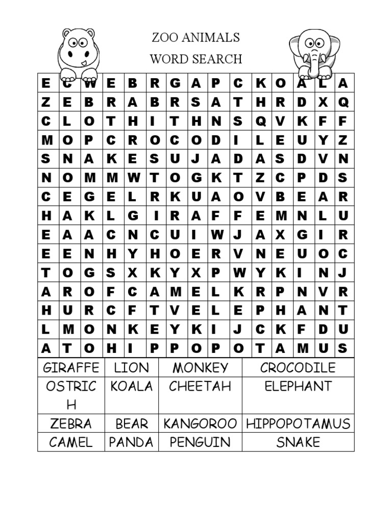 ZOO ANIMALS-word Search | PDF