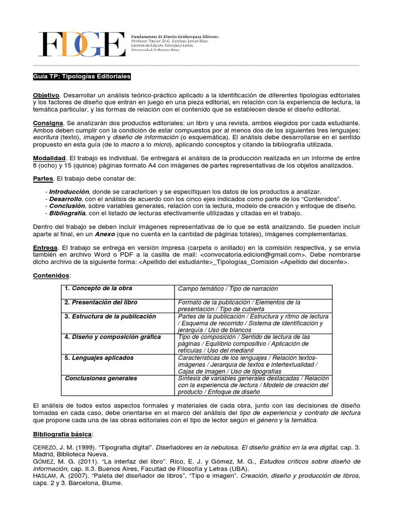 Guía TP Tipologías Editoriales 2018 | PDF | Diseño | Imagen