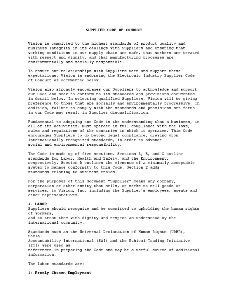 Supplier Code of Conduct Overview | PDF | Occupational Safety And ...