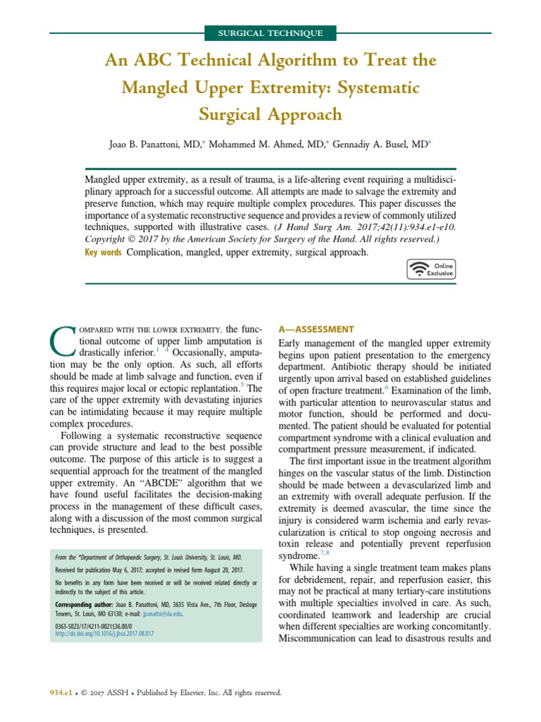 An ABC Technical Algorithm To Mangled Hand | PDF | Surgery | Amputation