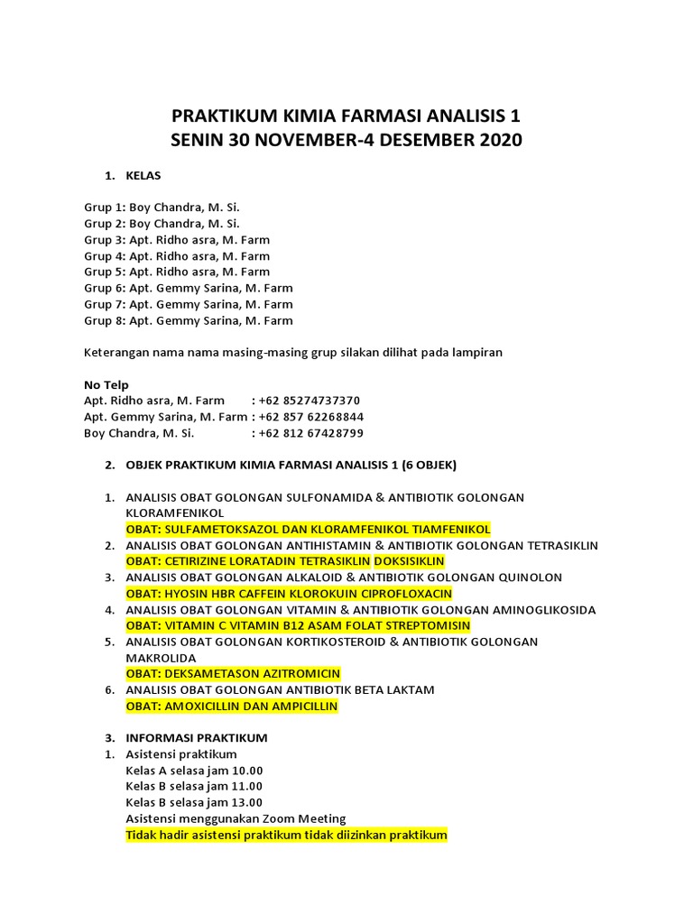 Informasi Praktikum Kfa 1 | PDF