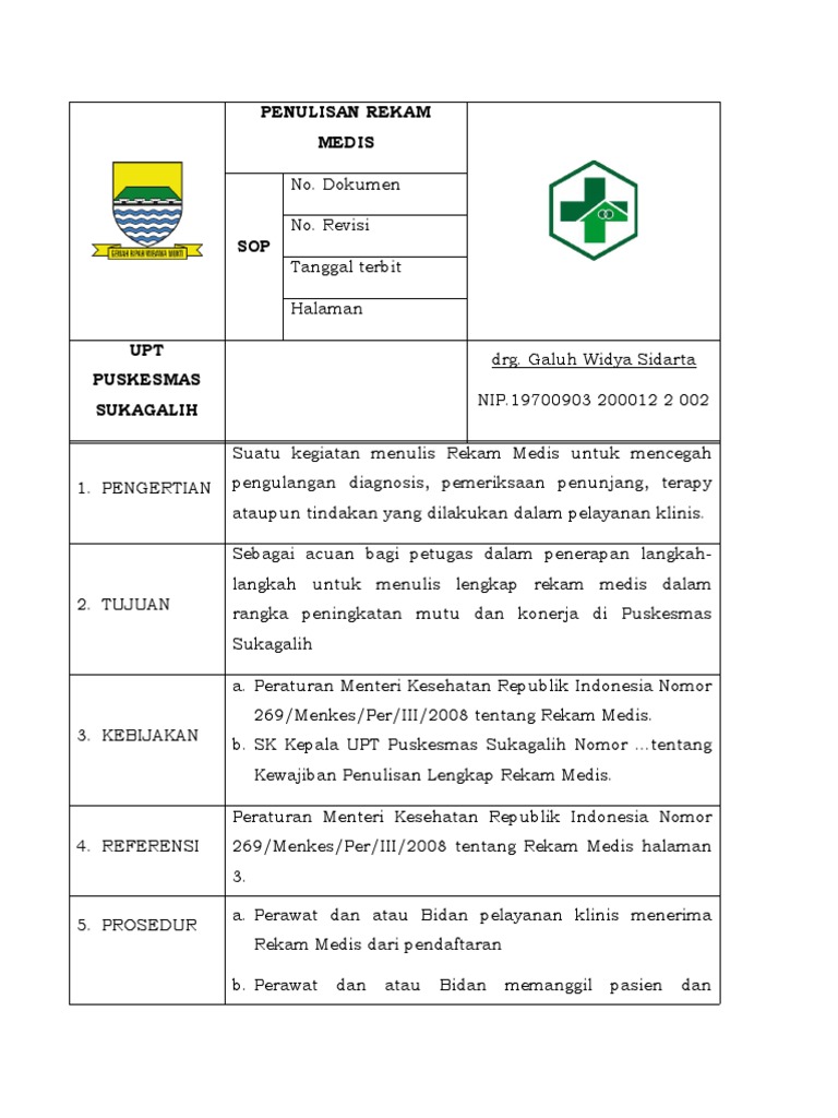 Sop Penulisan Rekam Medis | PDF