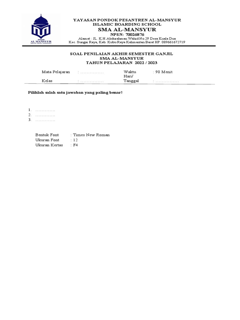 Kop Soal Pas Ganjil 2022-2023 | PDF