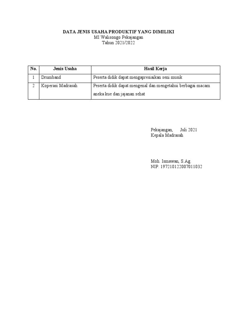 Data Jenis Usaha Produktif Yang Dimiliki | PDF