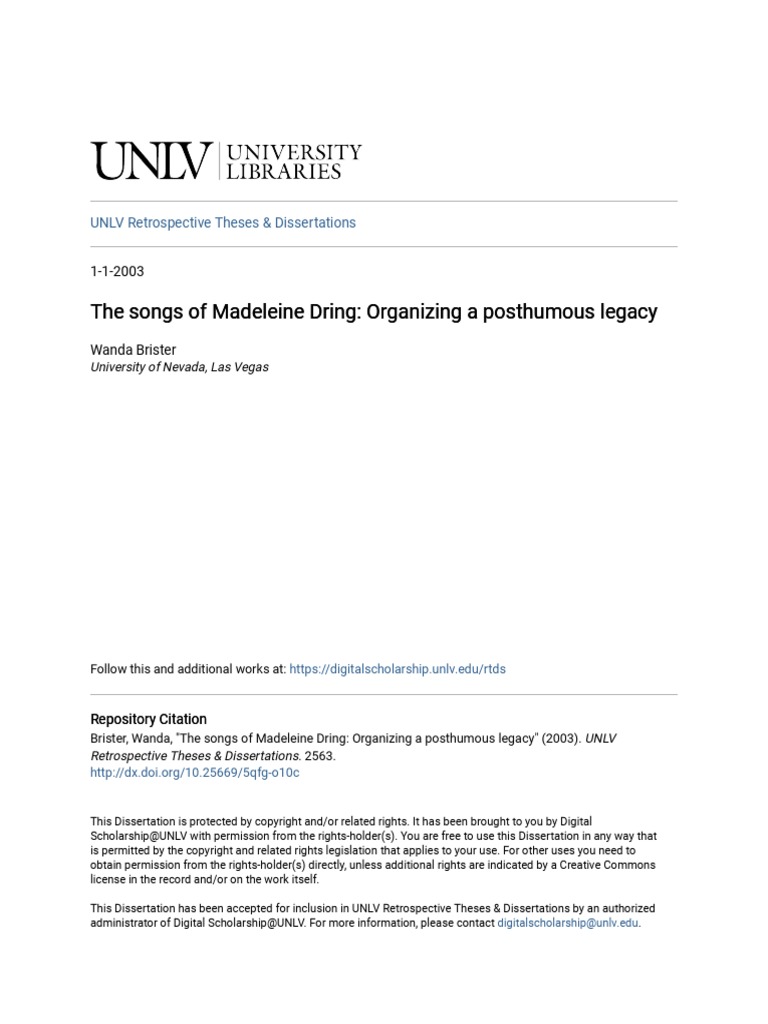 The Songs of Madeleine Dring - Organizing A Posthumous Legacy | PDF ...