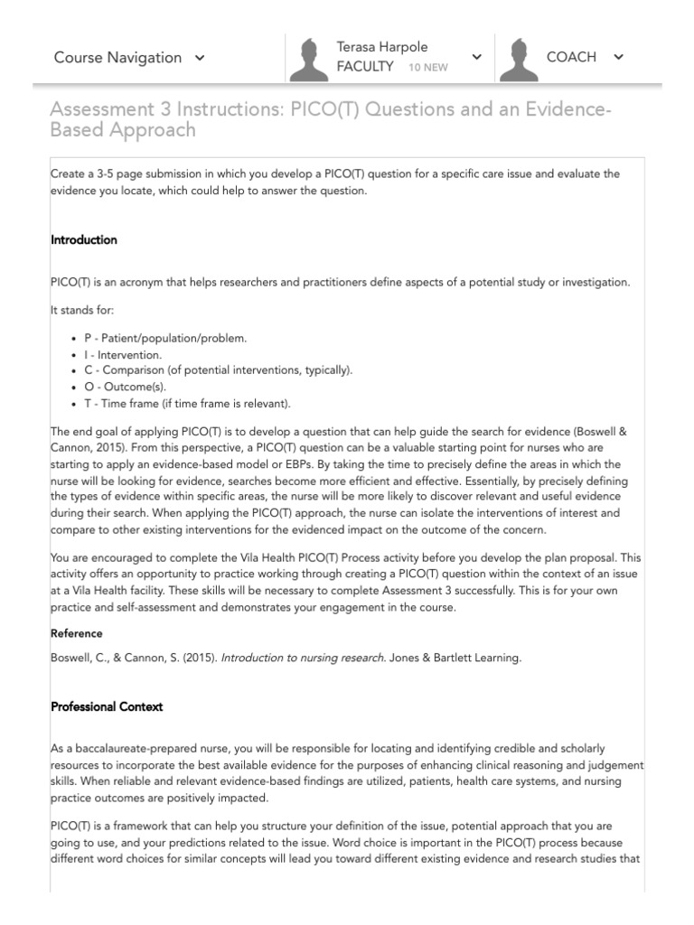Assessment 3 Instructions - PICO (T) Questions and An | PDF | Nursing ... Assessment 3 Instructions - PICO (T) Questions and An | PDF | Nursing ...