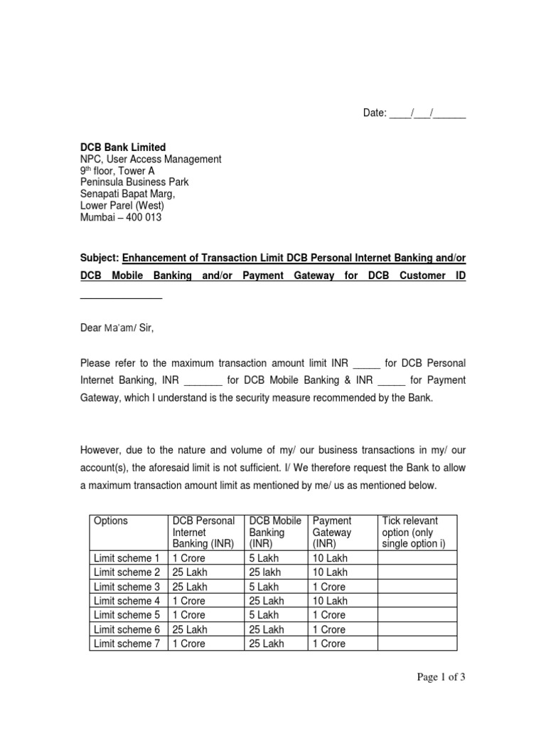Limit Enhancement Form PIB | PDF | Online Banking | Banks & Banking