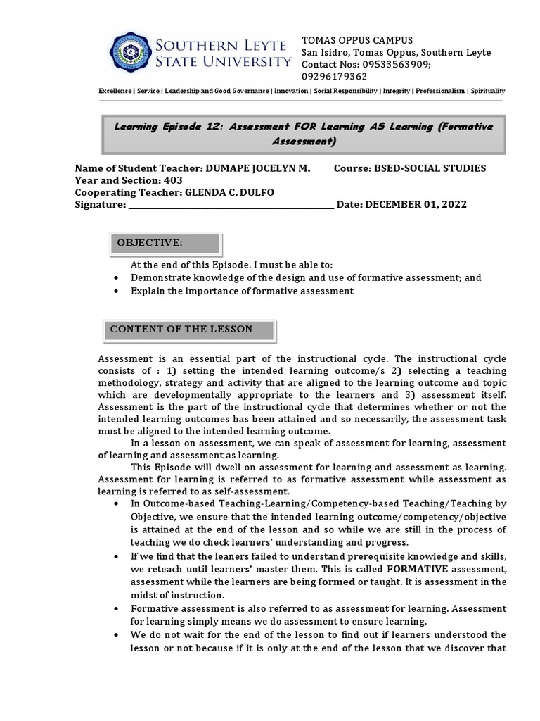 Field Study 1 - Episode 12 - D | PDF | Educational Assessment ...