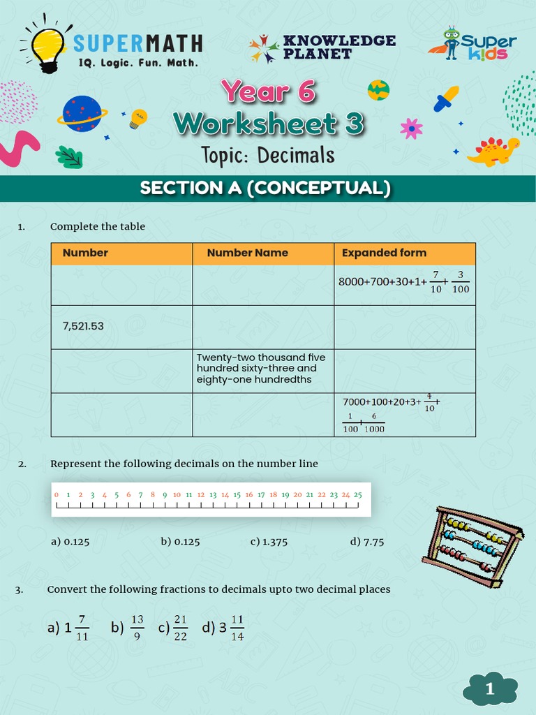 Year 6 - Worksheet 3 - Decimals | PDF | Mathematical Concepts | Arithmetic