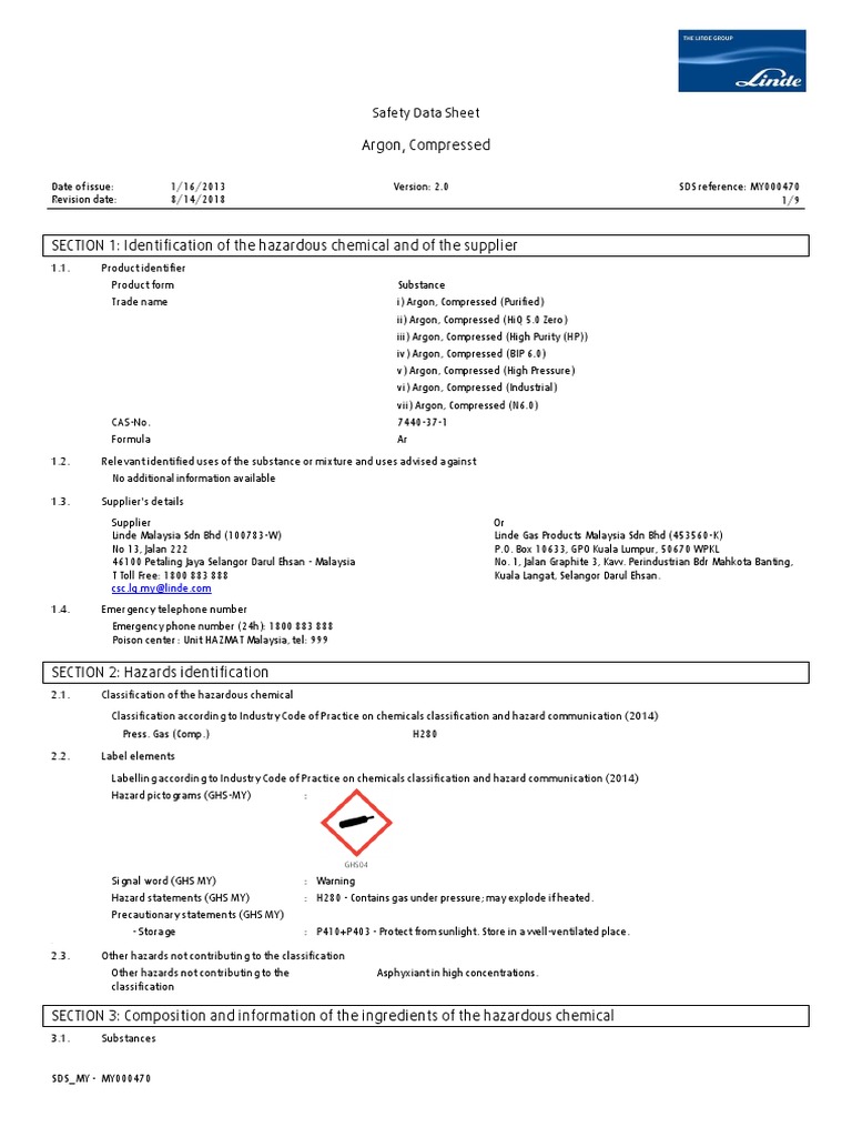 (EN) Argon, Compressed | PDF | Dangerous Goods | Toxicity