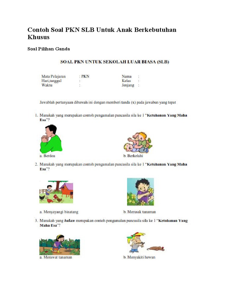 Contoh Soal PKN SLB Untuk Anak Berkebutuhan Khusus | PDF