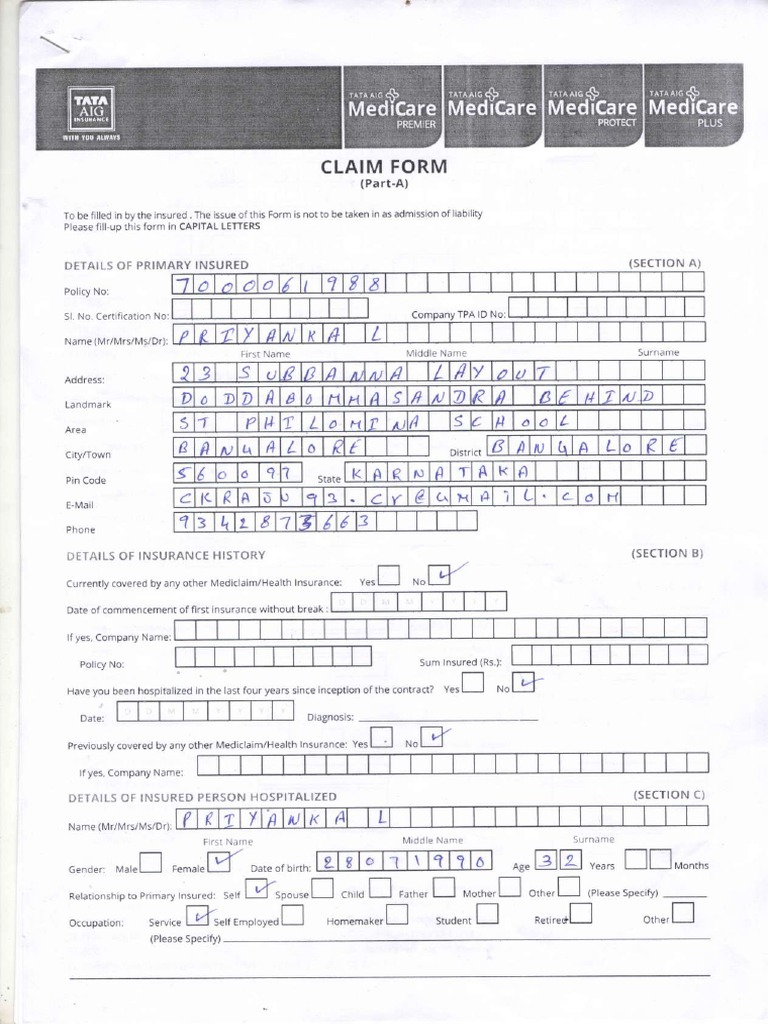 Priyanka Claim Form SNMH - Compressed | PDF