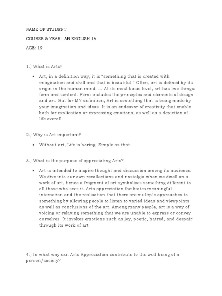Art Appreciation Activity | PDF | Emotions | Idea