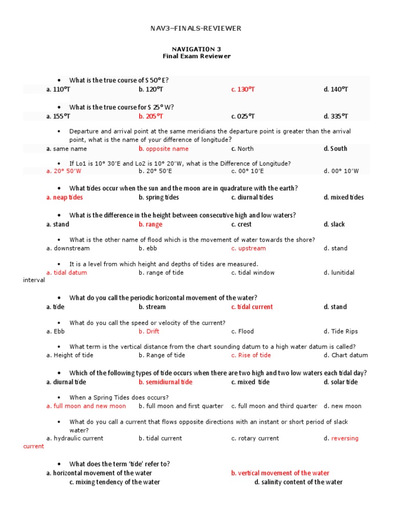 Nav3 Finals Reviewer | PDF | Tide | Latitude