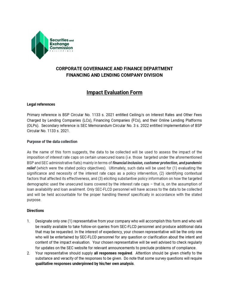 2023form - Impact Evaluation Form | PDF | Loans | Interest
