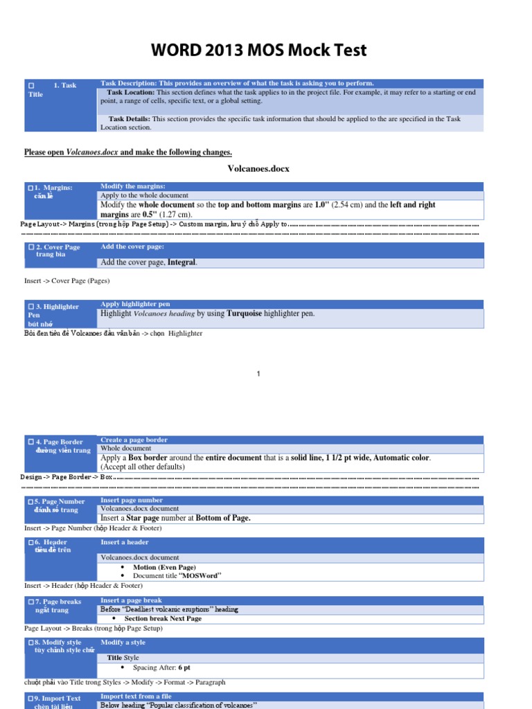 (MOS Word) Đề Và Hướng Dẫn | PDF