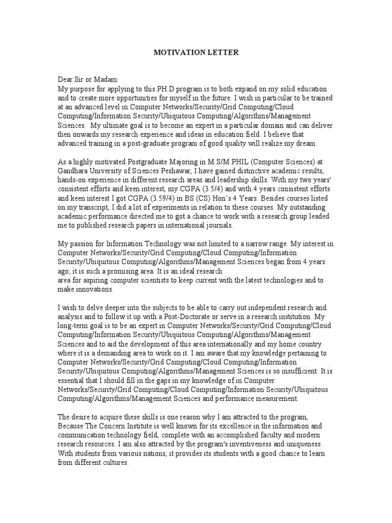 Motivation Letter | PDF | Computing | Cloud Computing