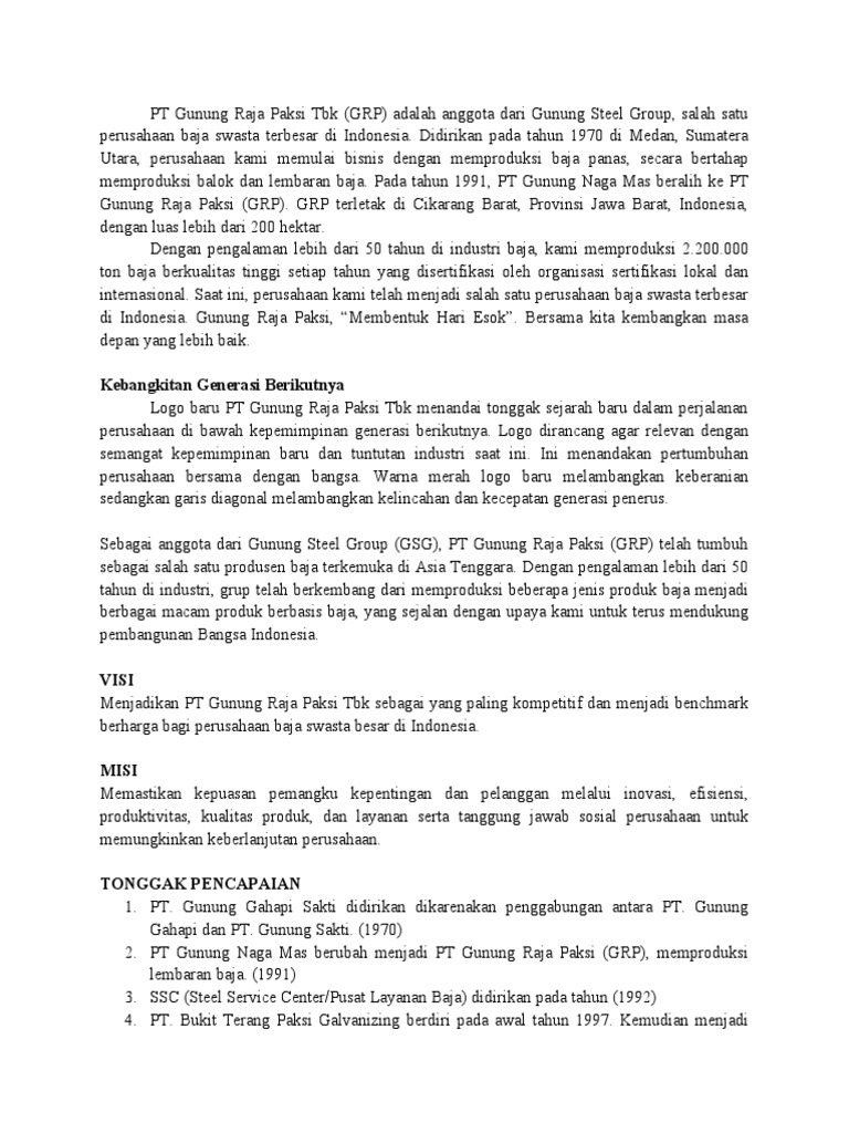 PT Gunung Raja Paksi TBK | PDF | Bisnis | Teknologi & Rekayasa